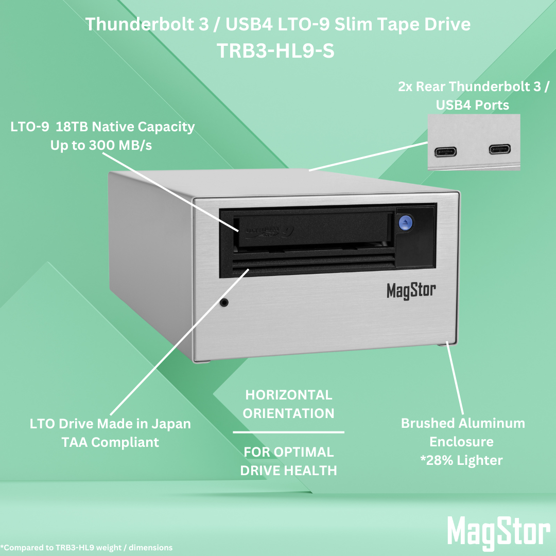 MagStor LTO-9 18TB Thunderbolt 3 / USB4 Slim Desktop Tape Drive TAA ...